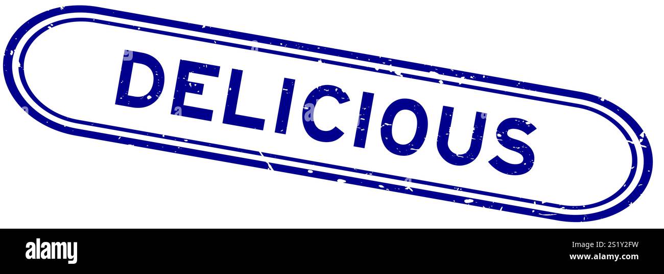 Grunge blue delicious word rubber seal stamp on white background Stock ...