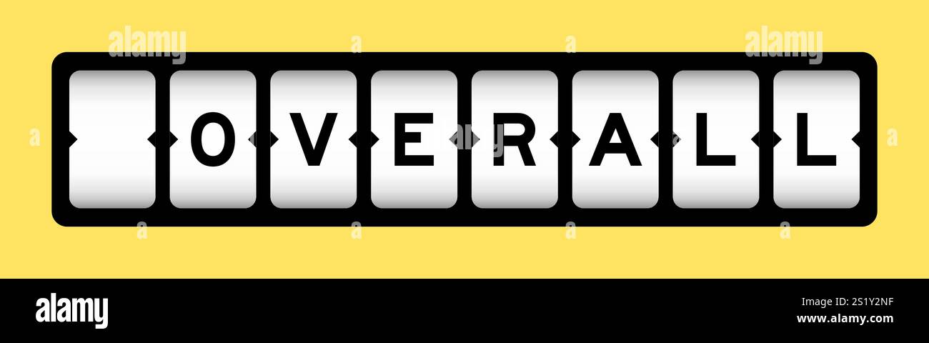 Black color in word overall on slot banner with yellow color background ...
