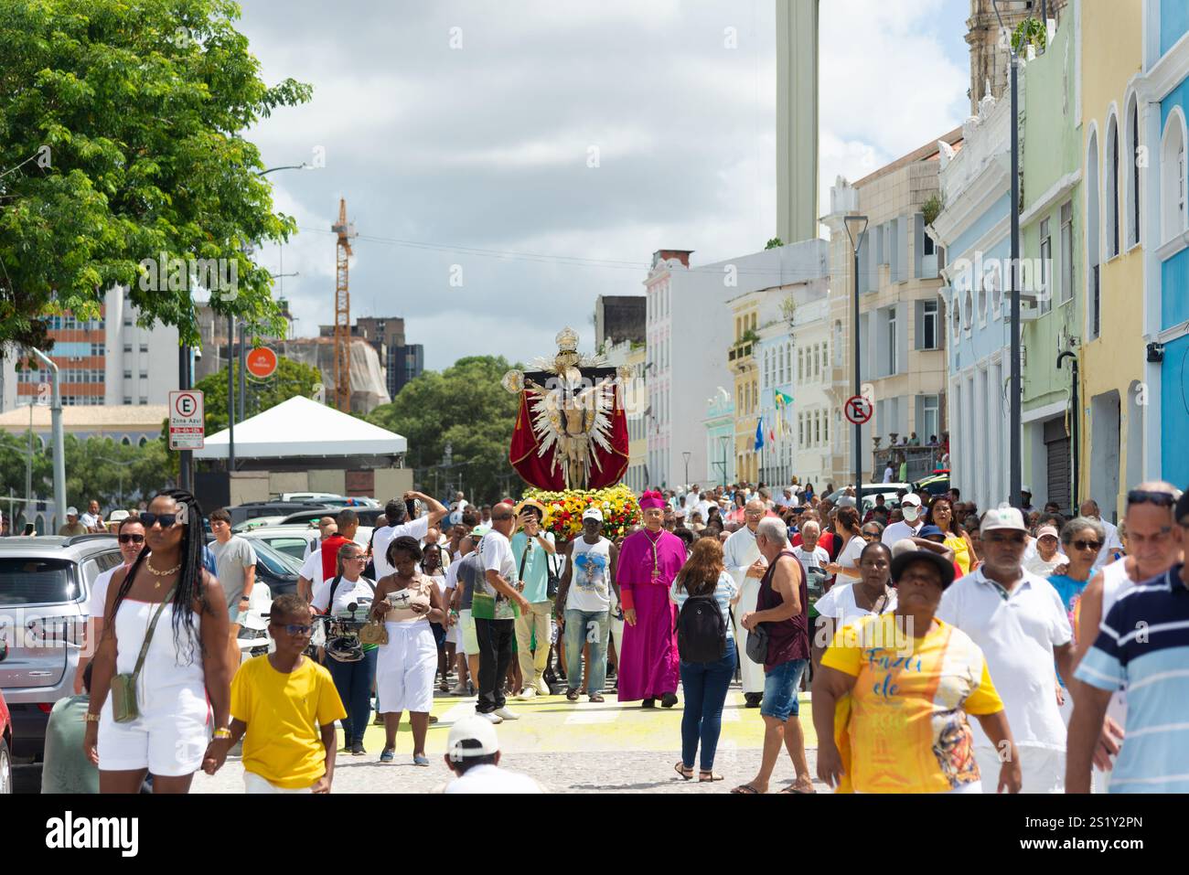 Salvador, Bahia, Brazil - January 01, 2025: Faithful carry the statue ...