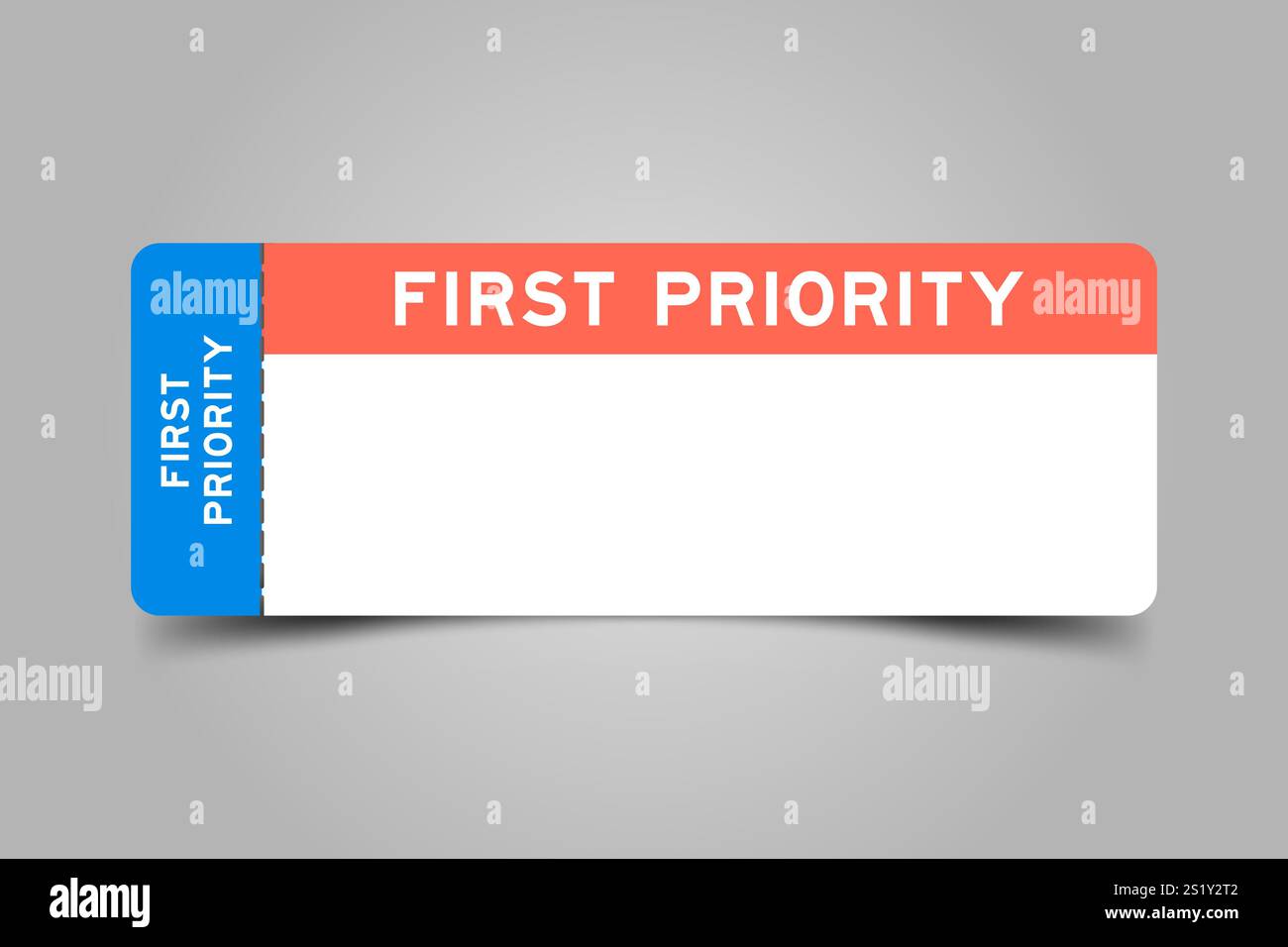 Blue and orange color ticket with word first priority and white copy ...