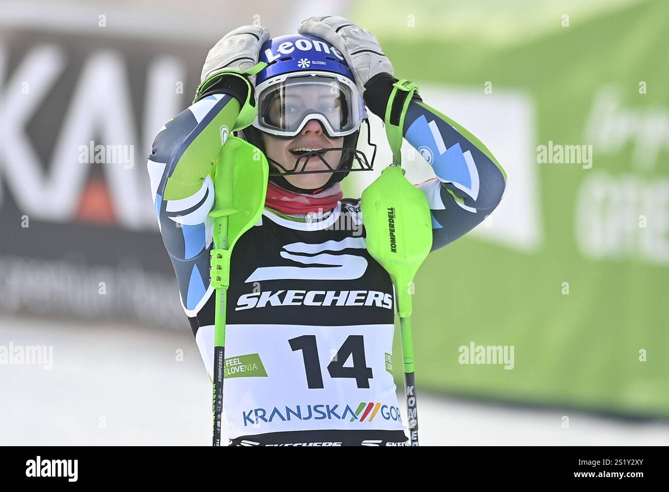 Andreja Slokar of Slovenia reacts during the Audi FIS Alpine Ski World ...