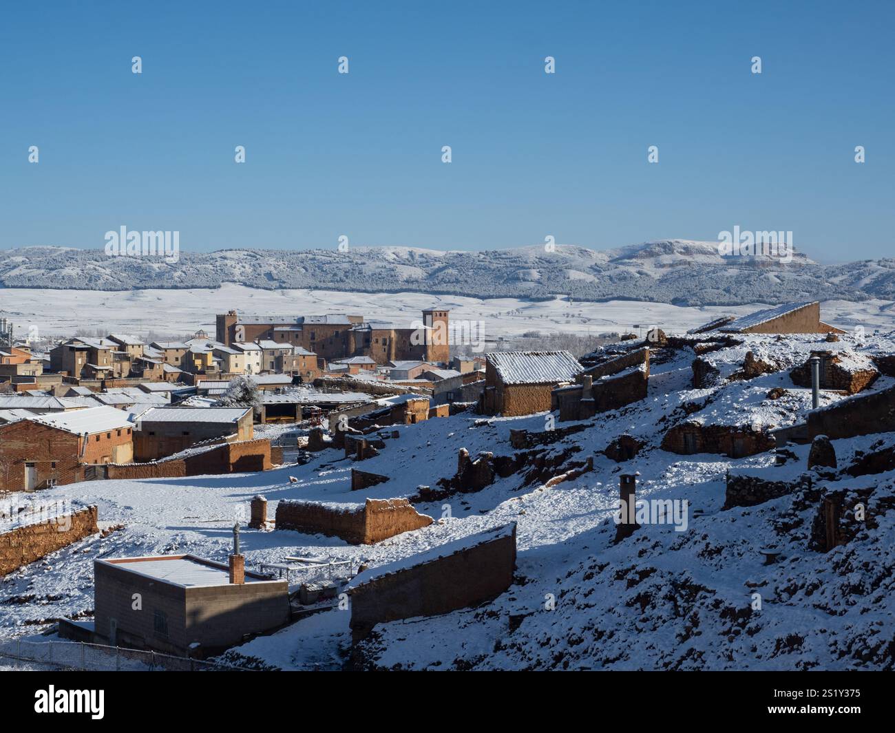Cetina, Spain. 20th January, 2024. View of Cetina covered with snow ...