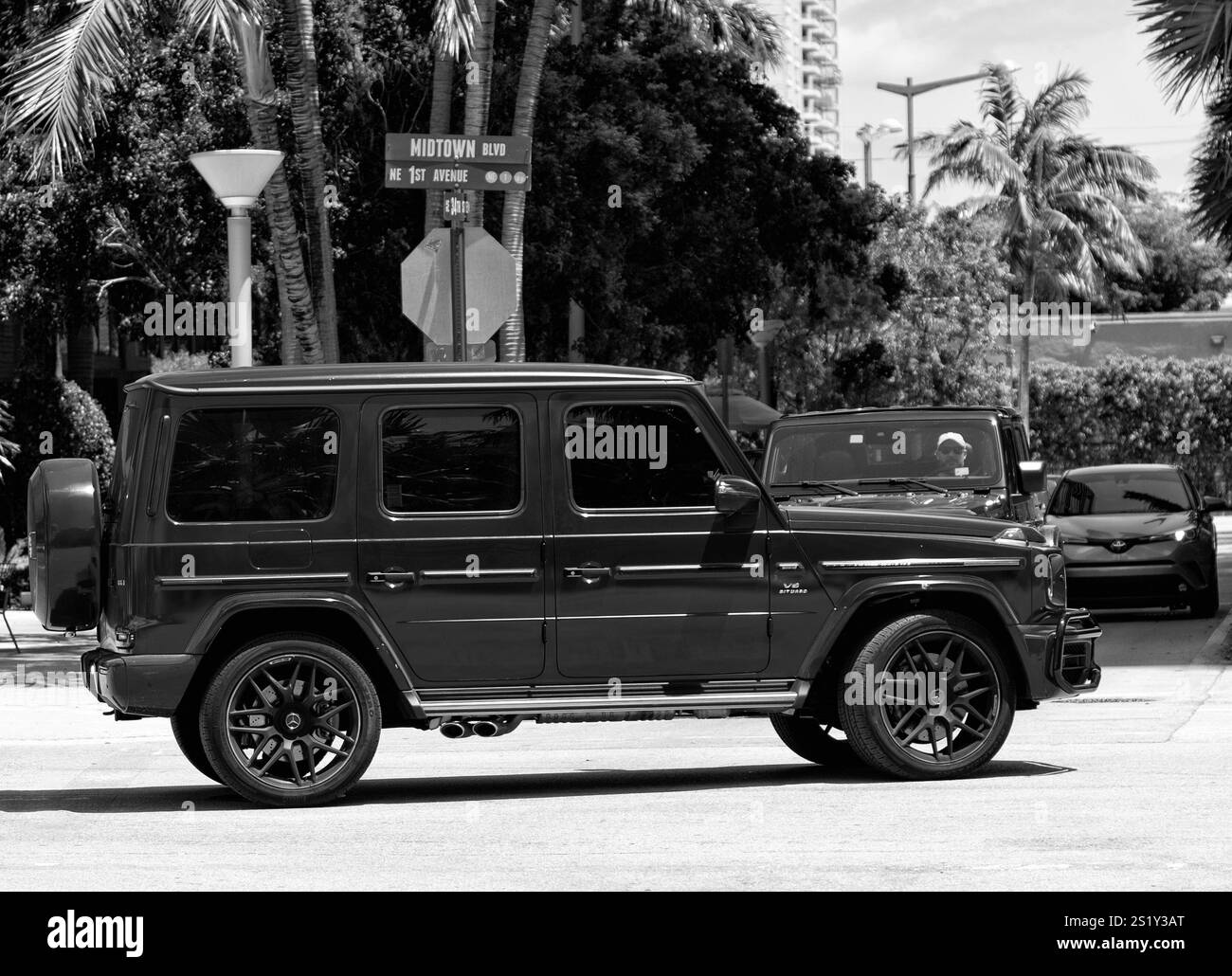 Miami Beach, Florida USA - April 15, 2021: pink metallic mercedes benz ...