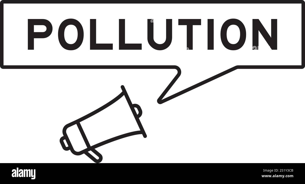 Megaphone icon with speech bubble in word pollution on white background ...