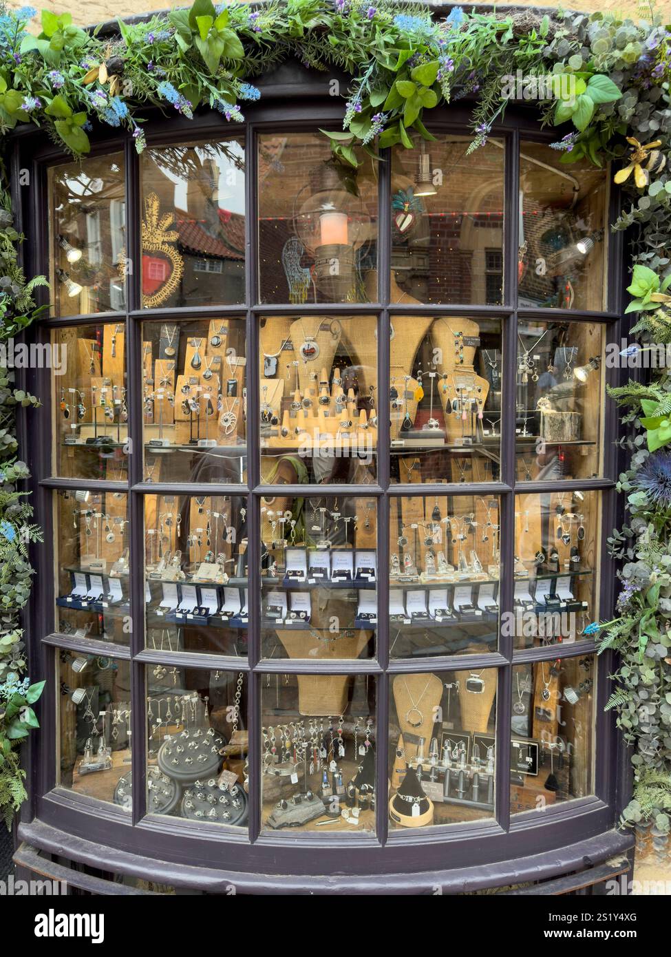 Jewellery shop window display, Ebor Jetworks, Whitby, North Yorkshire ...