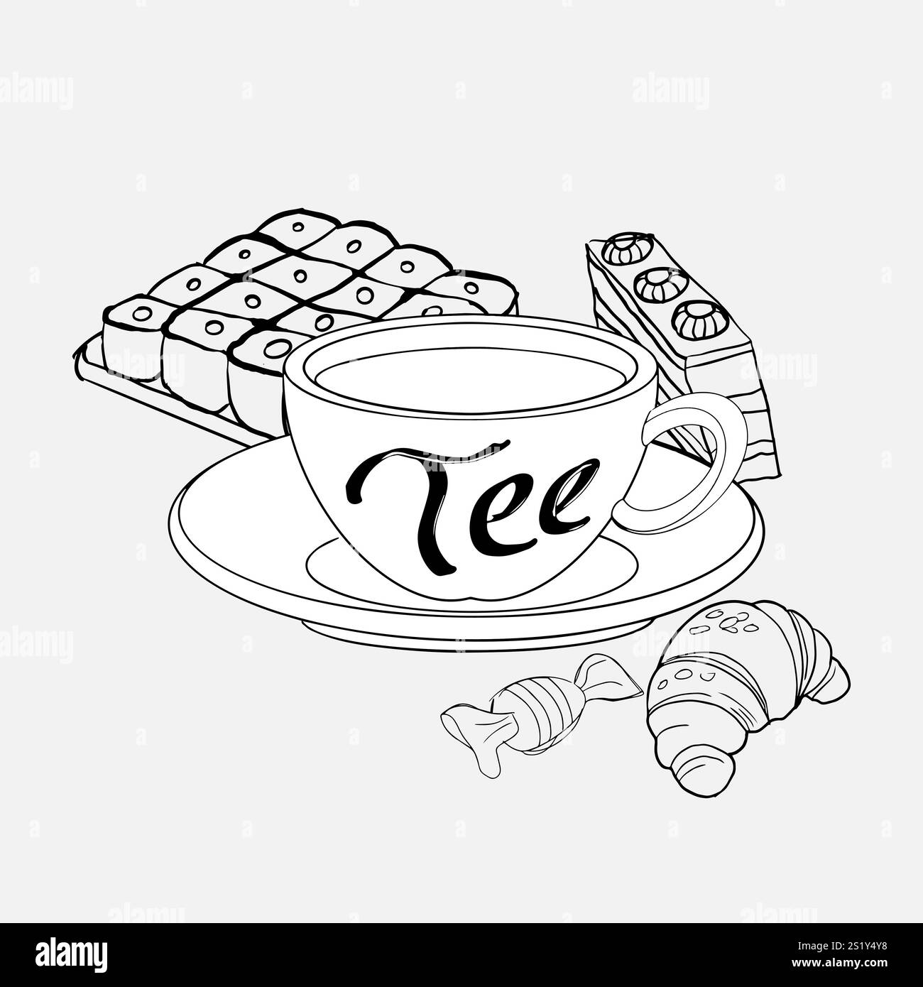 Black and white cup of tea and cake Stock Vector Images - Alamy