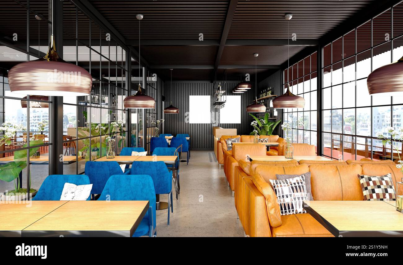 3d render cafe restaurant interior Stock Photo - Alamy