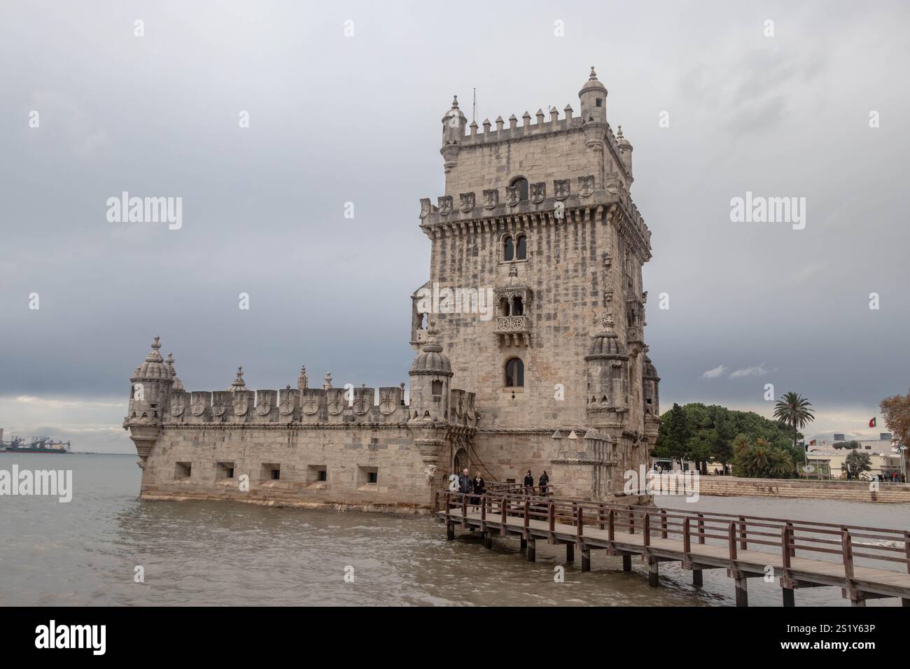 Belem Tower, famous monument, historic tower and bridge over Tagus ...