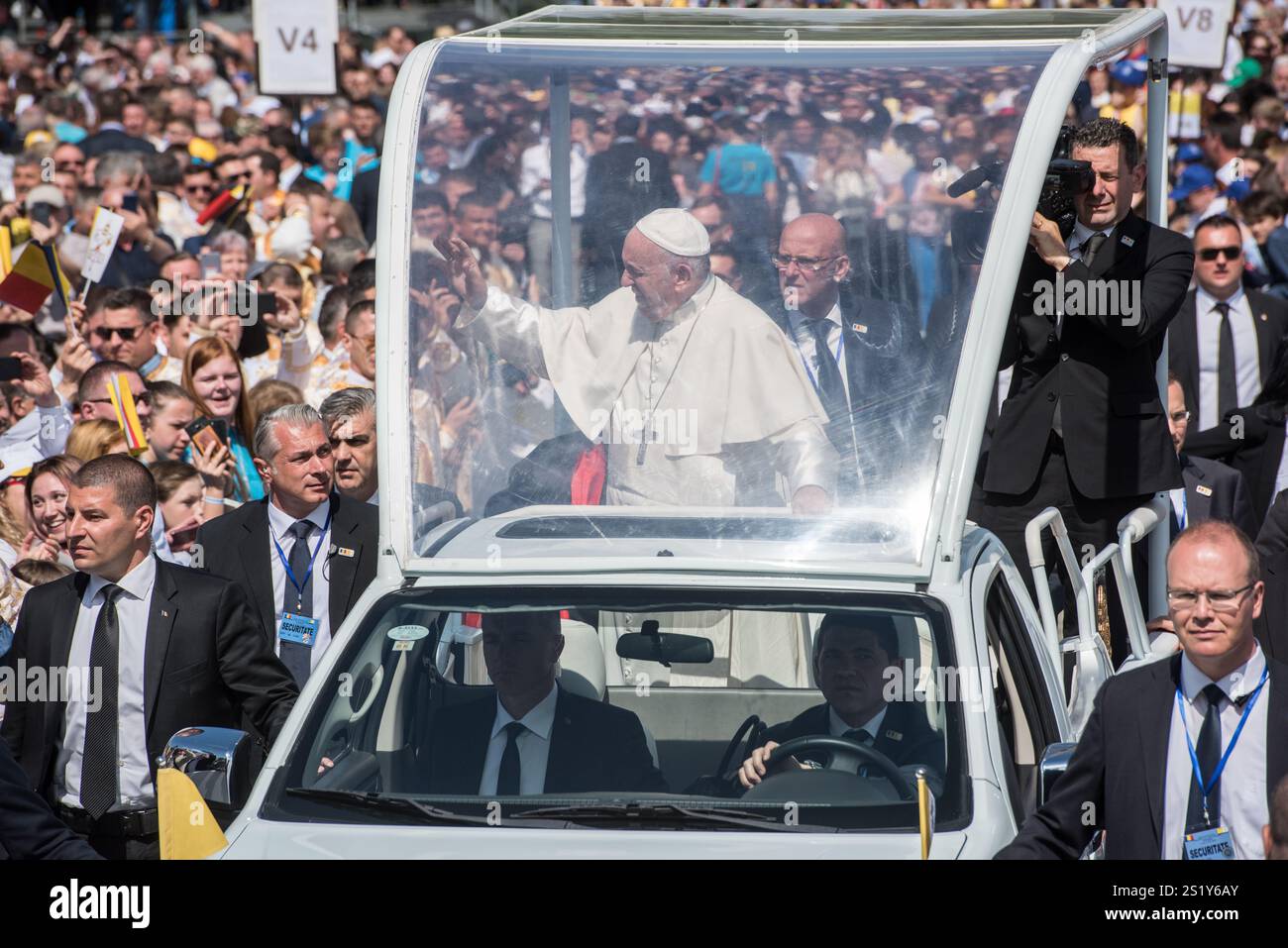Blaj, Romania - June 2, 2019: Pope Francis arriving for Mass with ...