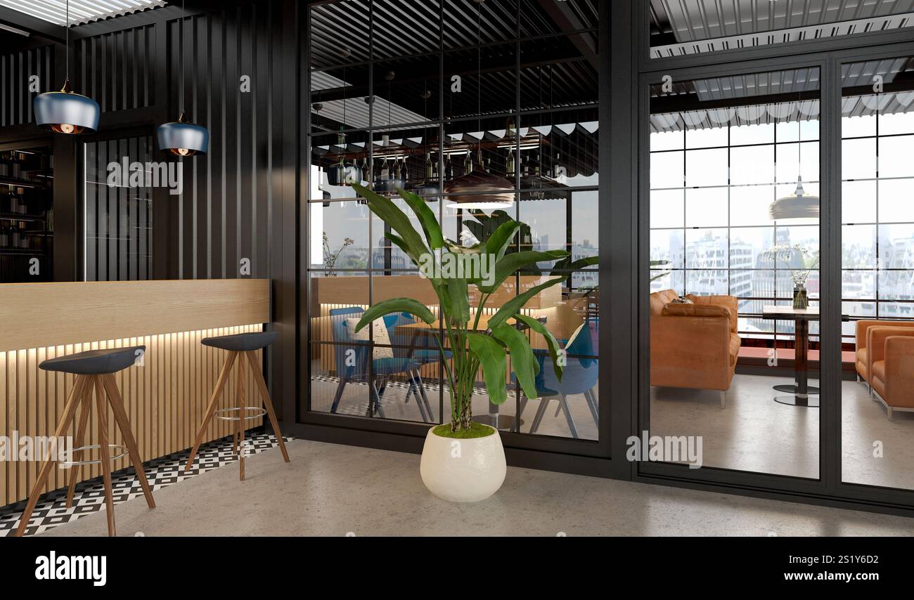 3d render cafe restaurant interior Stock Photo - Alamy