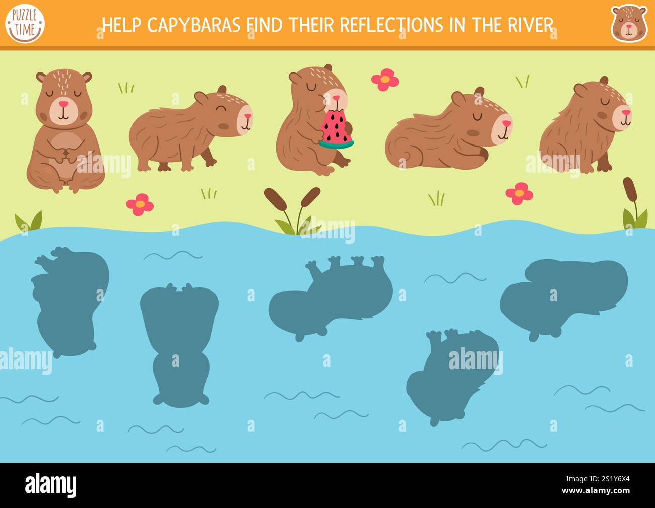 Capybara shadow matching activity with animals looking for their ...