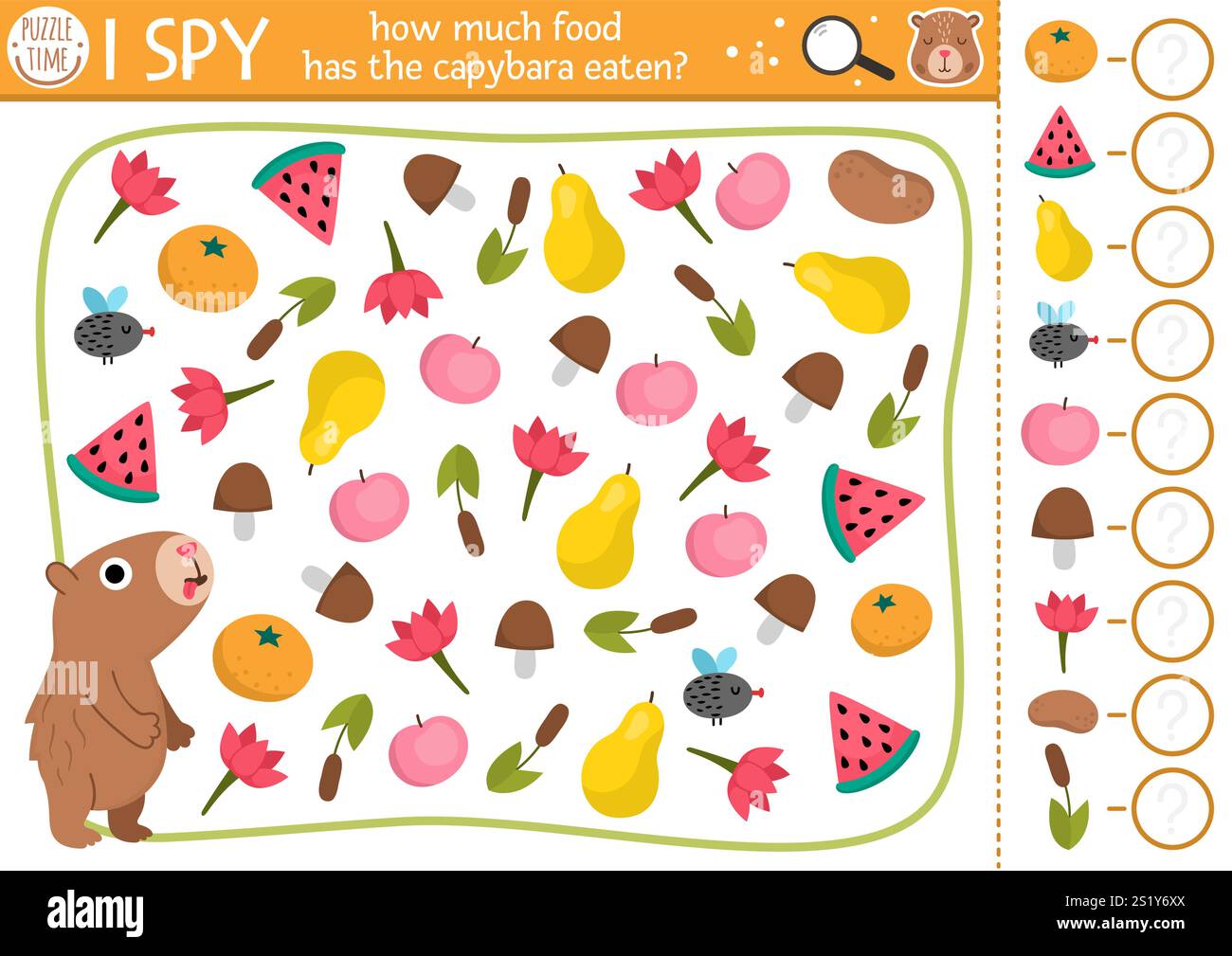 Capybara I spy game for kids. Searching and counting activity with cute ...