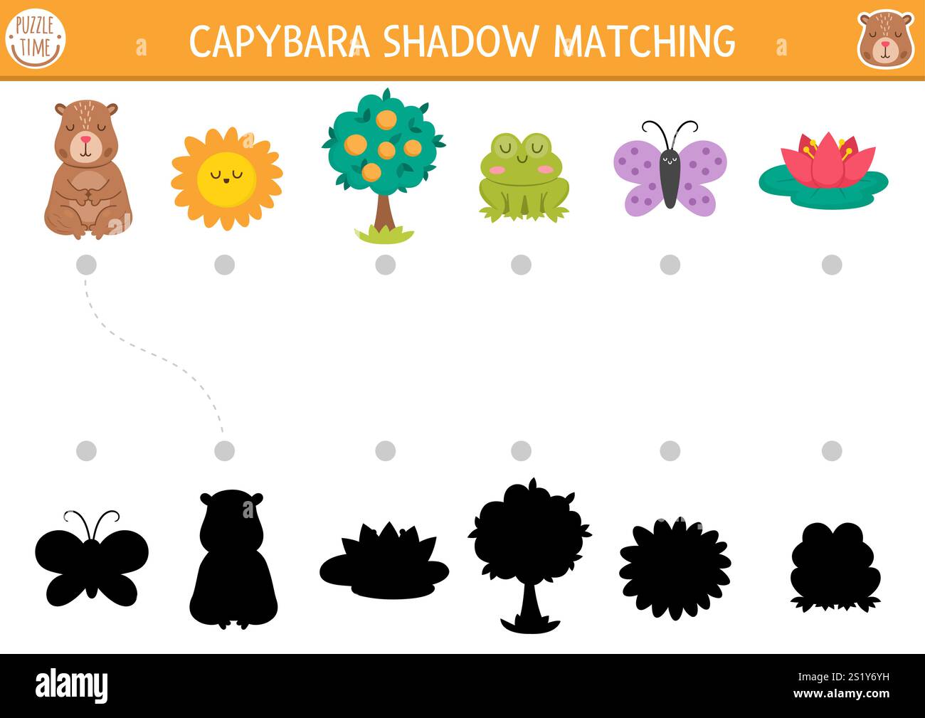 Capibara shadow matching activity. Capybara symbols shape recognition ...