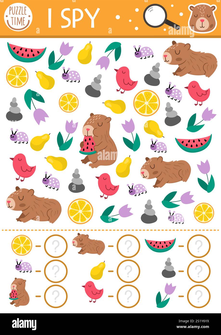 Capybara I spy game for kids. Searching and counting activity with cute ...