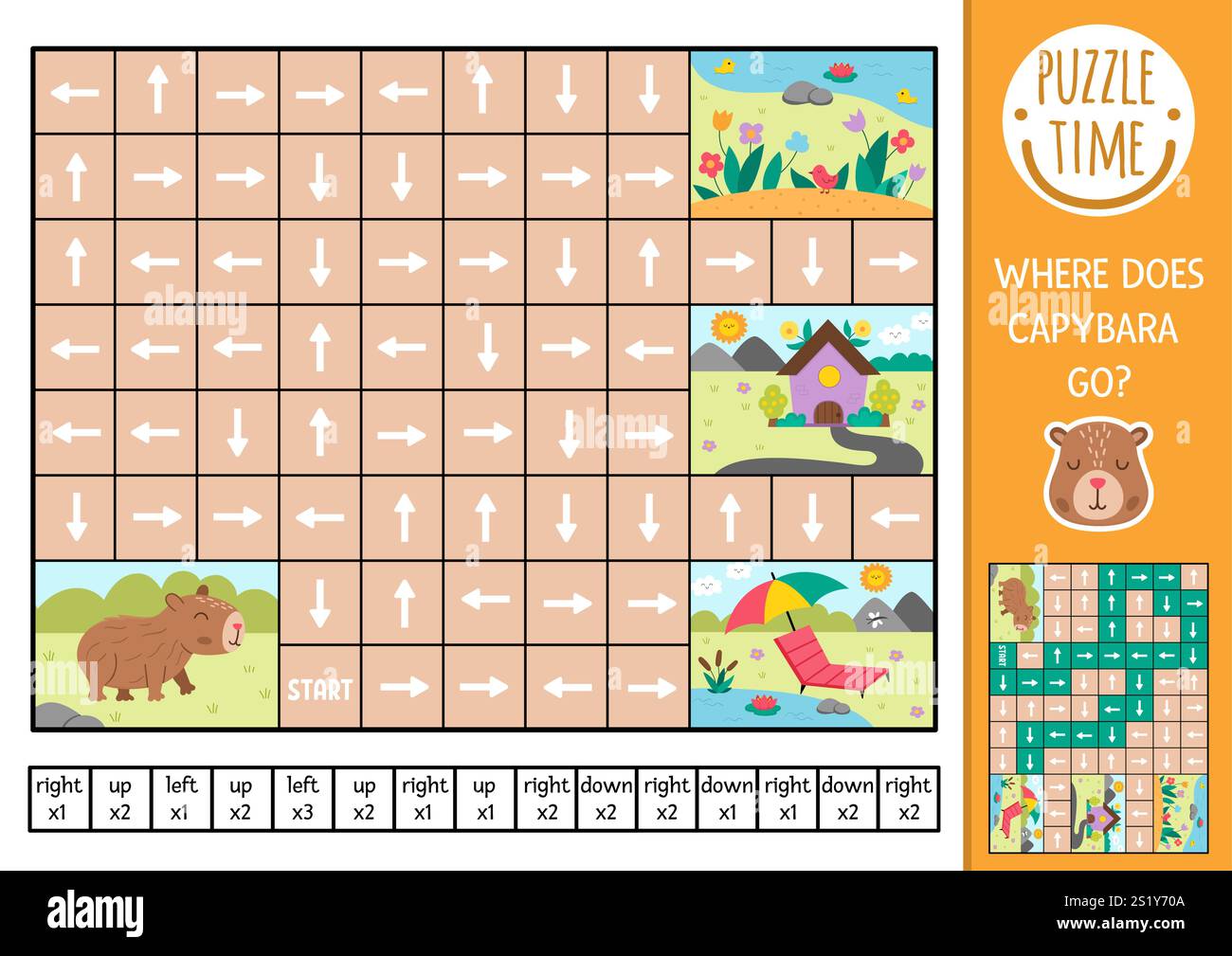 Capybara logic maze for kids. Capibara preschool printable activity ...