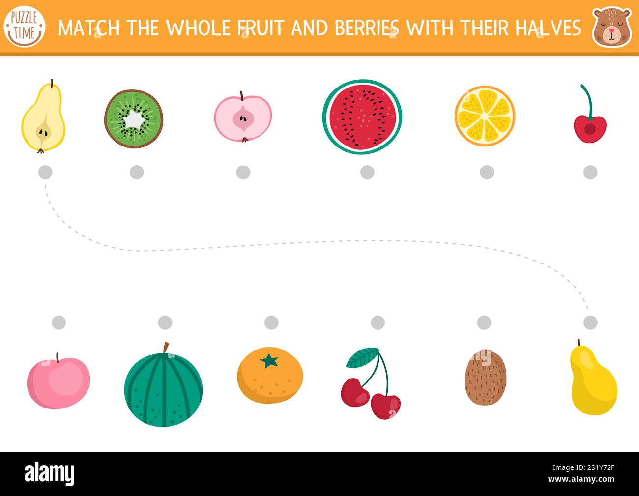 Capybara matching activity with whole fruit and berry and their halves ...