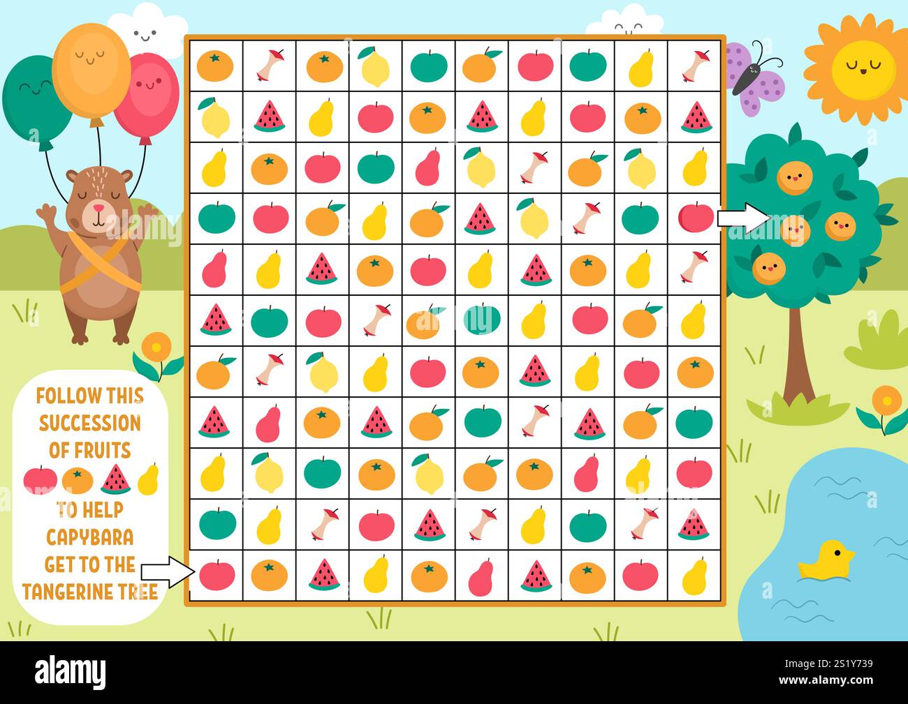 Capybara maze, seek and find game with apple, pear. Attention skills ...