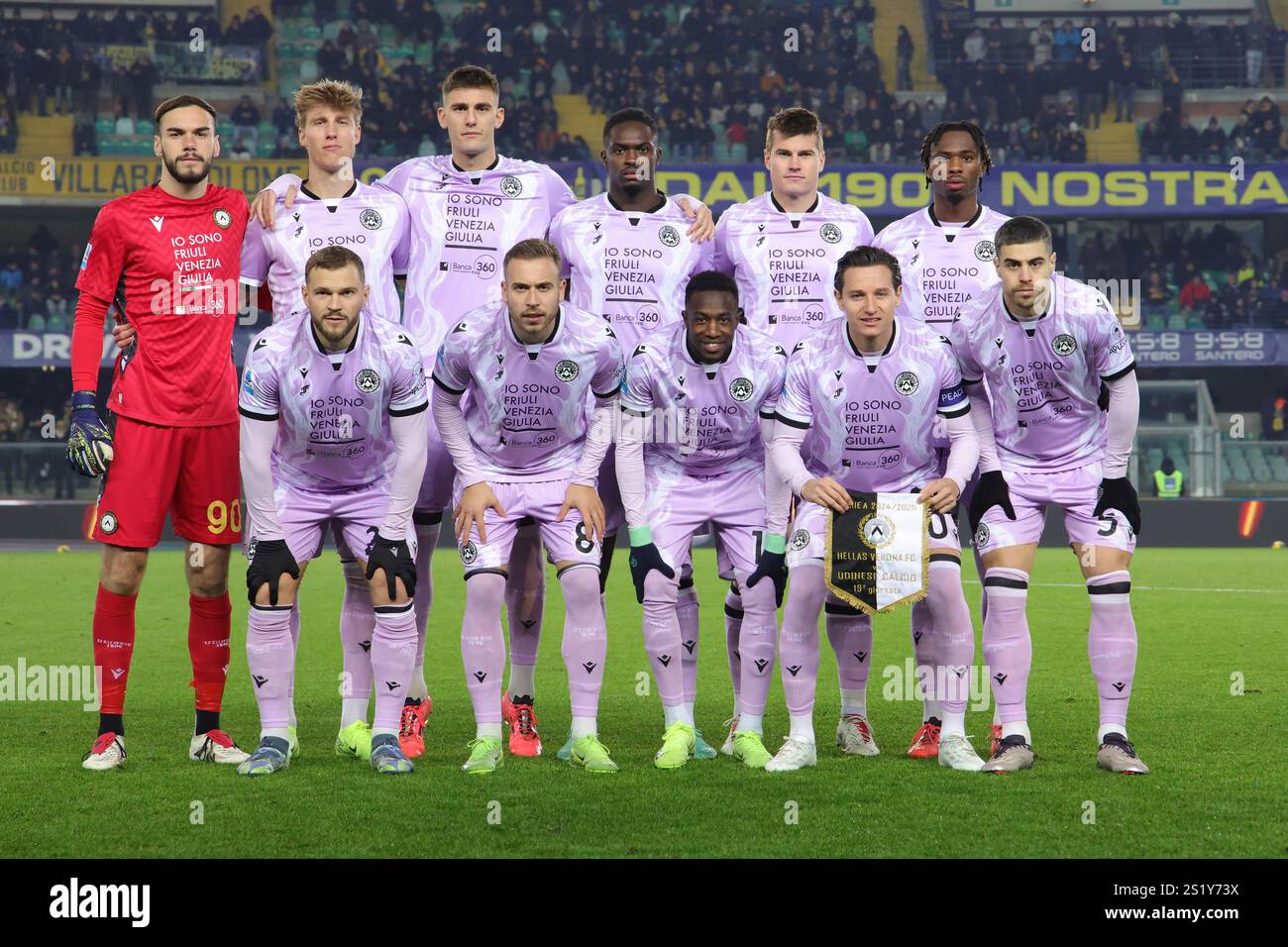 The starting line up of Udinese FC during the Italian Serie A soccer match between Hellas Verona ...