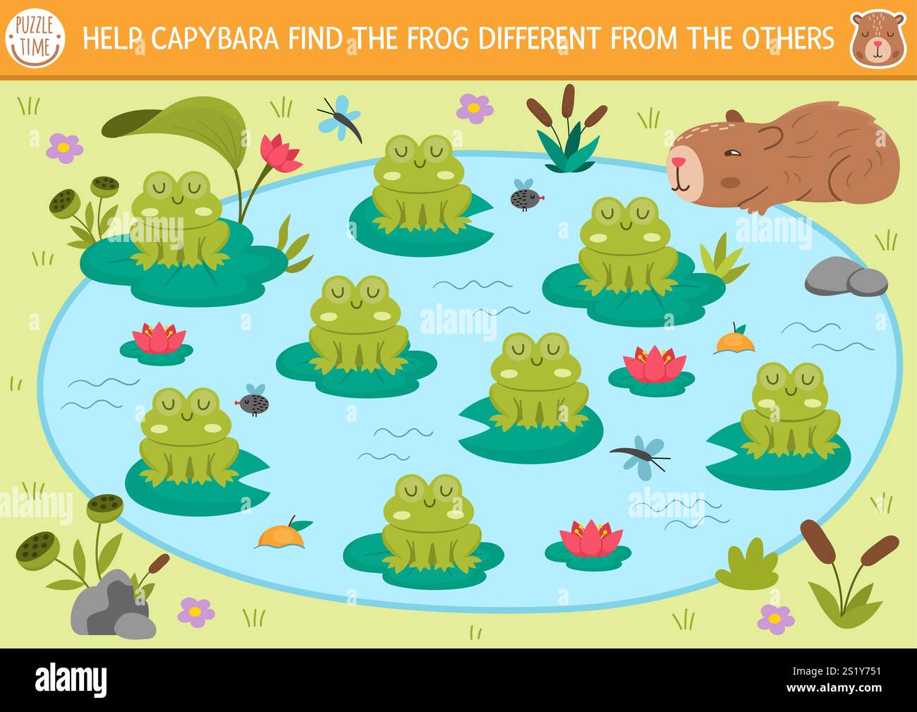 Find different frog in the pond. Capibara matching activity for ...