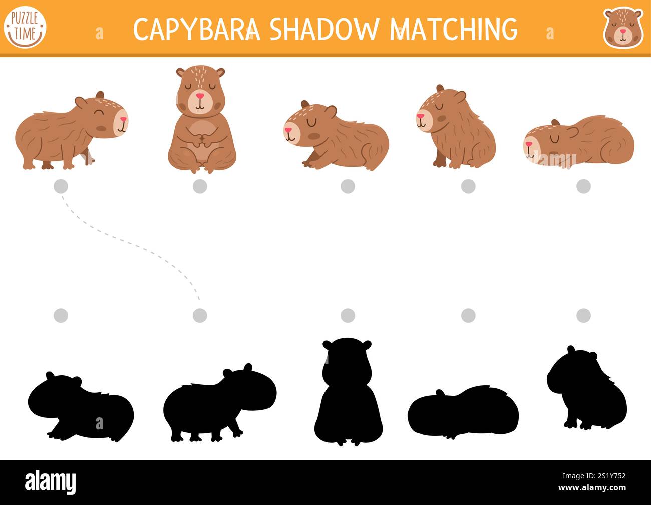 Capibara shadow matching activity. Capybara shape recognition puzzle ...