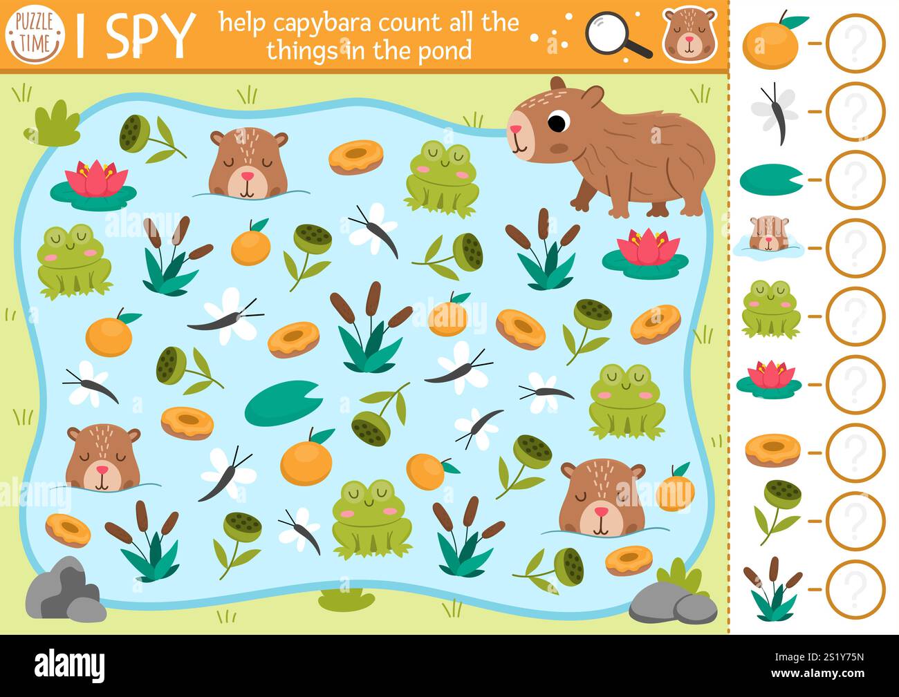 Capybara I spy game for kids. Searching and counting activity with cute ...
