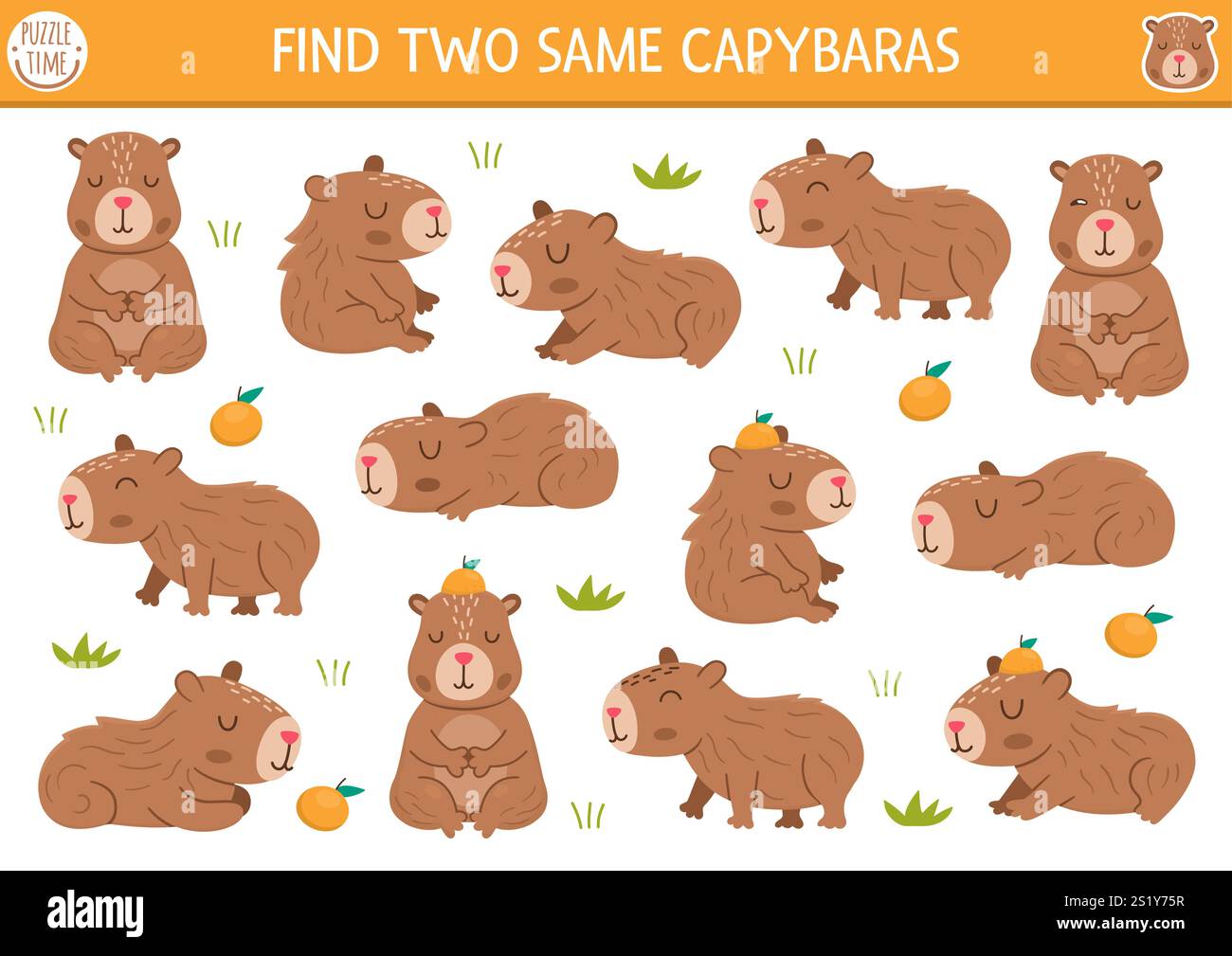 Find two same capybaras. Capibara matching activity for children ...