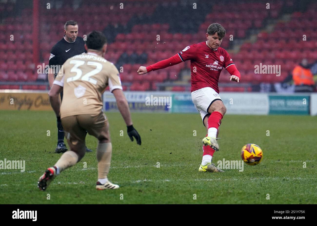 Crewe Alexandra's Max Sanders shoots during the Sky Bet League Two ...