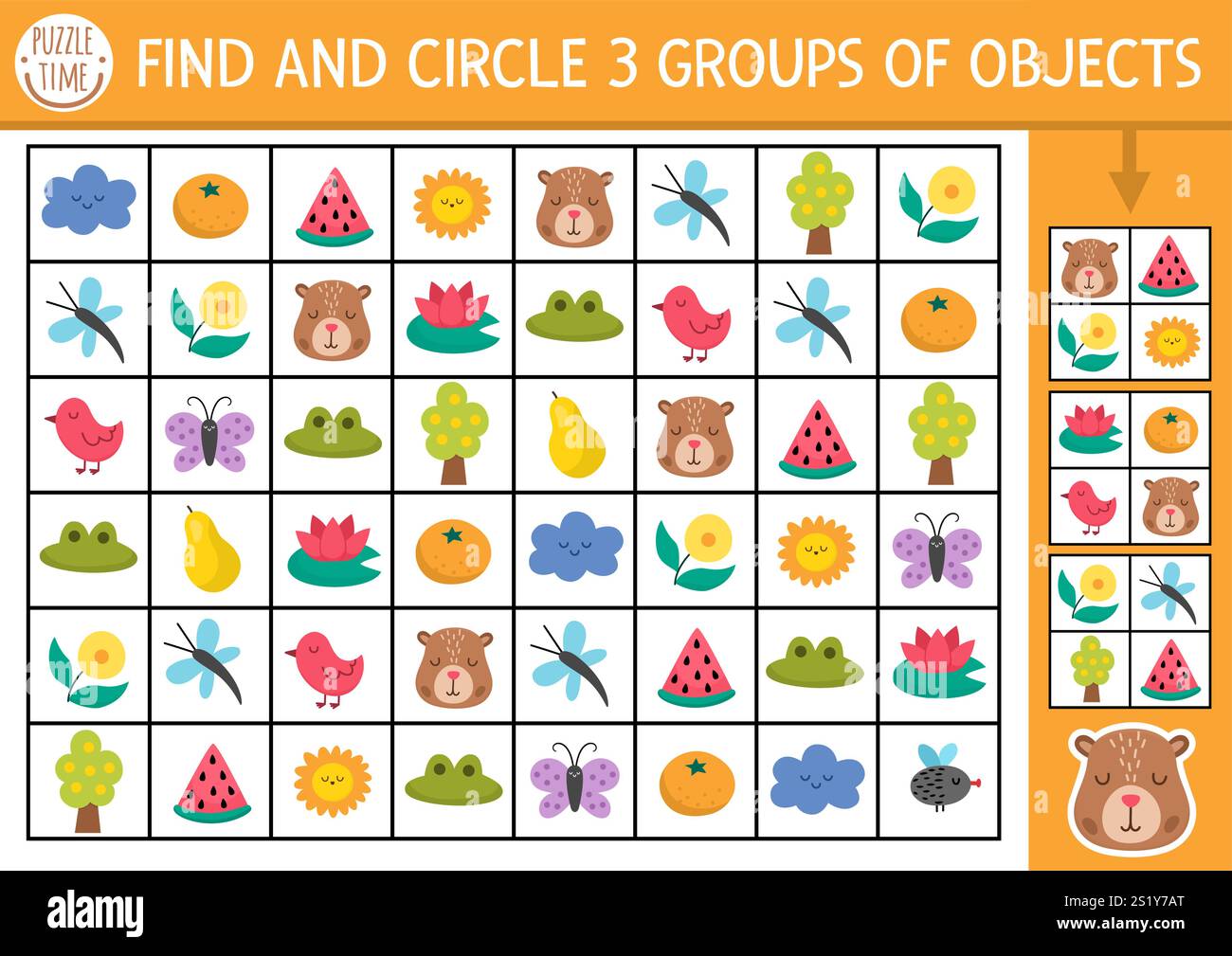 Capybara seek and find game with traditional symbols. Attention skills ...