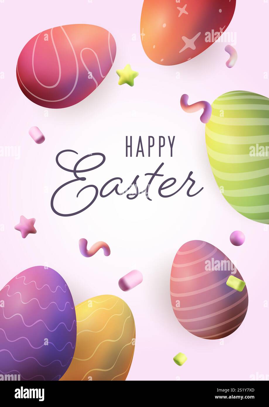 Happy Easter, poster, realistic 3d, confetti . Vector illustration on ...