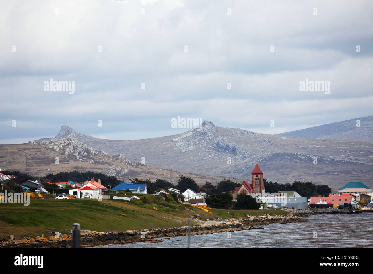 The Two Sisters mountains backdrop to Stanley, the Falkland Islands ...