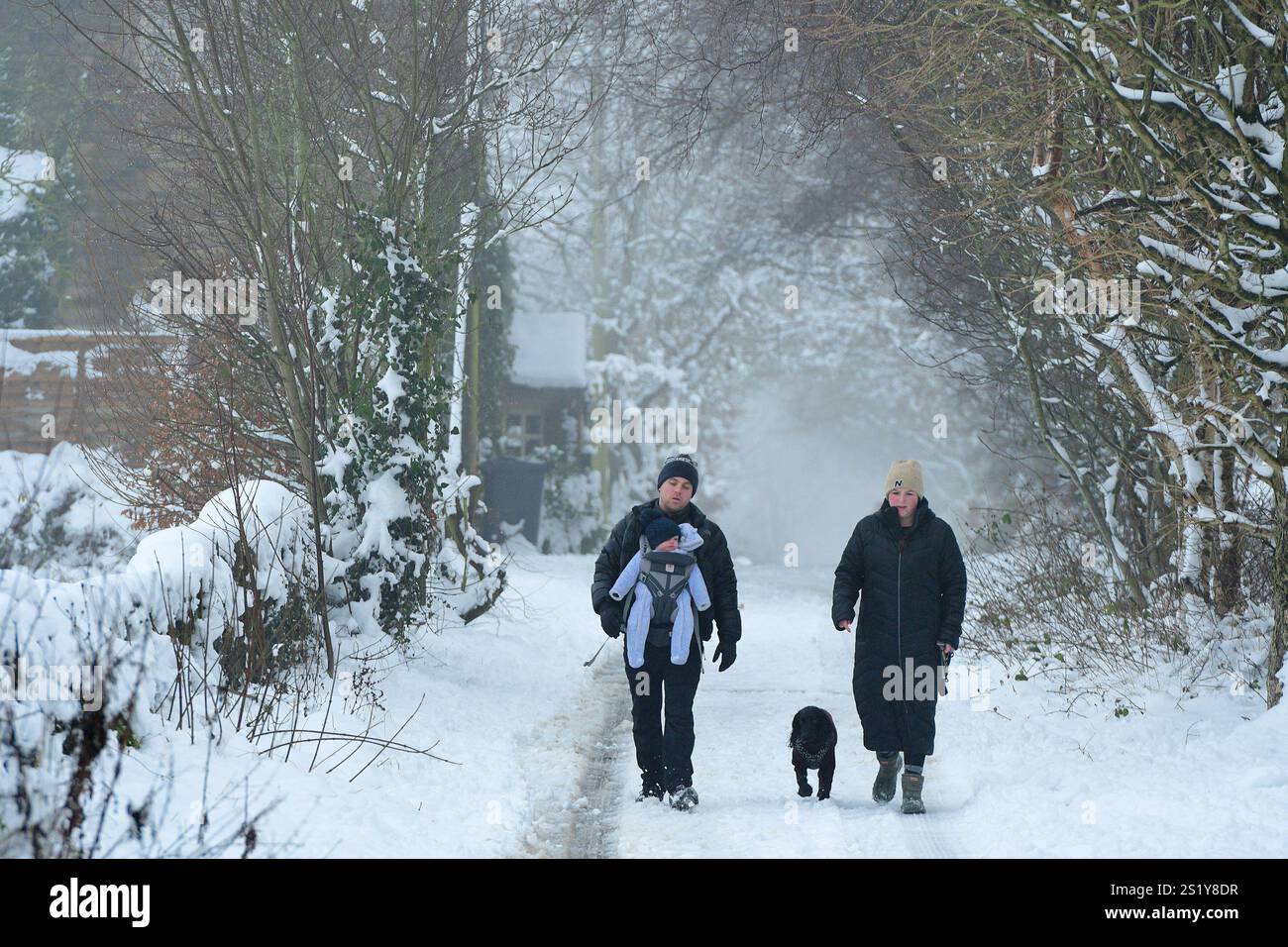 Holmfirth, Yorkshire, UK, 05 January 2025. Walkers out in Honley as the ...