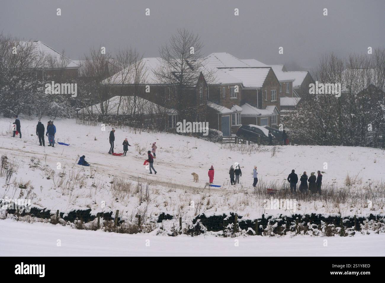 Holmfirth, Yorkshire, UK, 05 January 2025. Families out sledging in ...