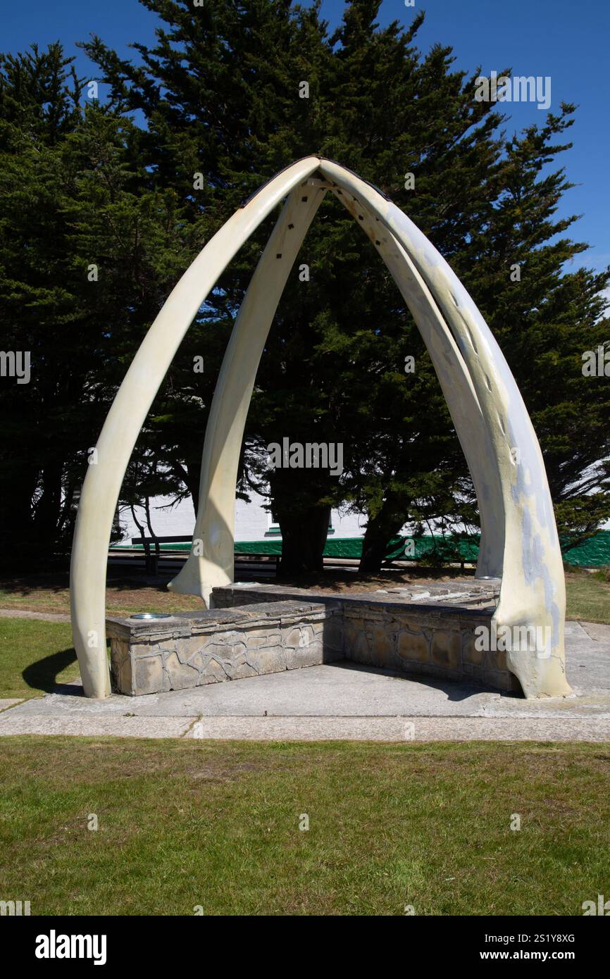 Blue whale jawbone arch, Stanley, the Falkland Islands Stock Photo - Alamy