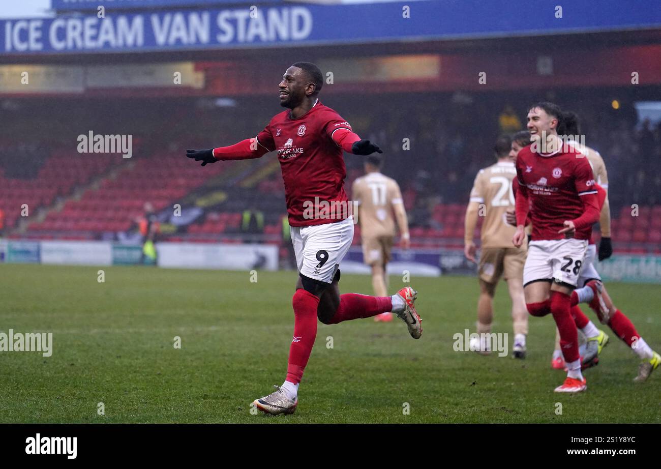 Crewe Alexandra's Omar Bogle celebrates scoring their side's second ...