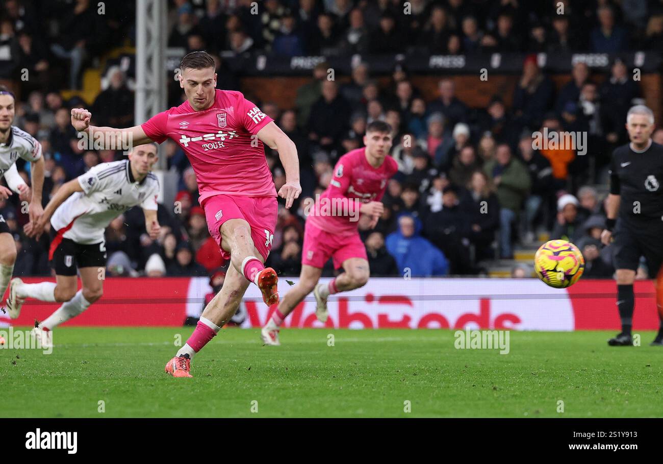London, UK. 5th Jan, 2025. Liam Delap of Ipswich Town scores to make it ...