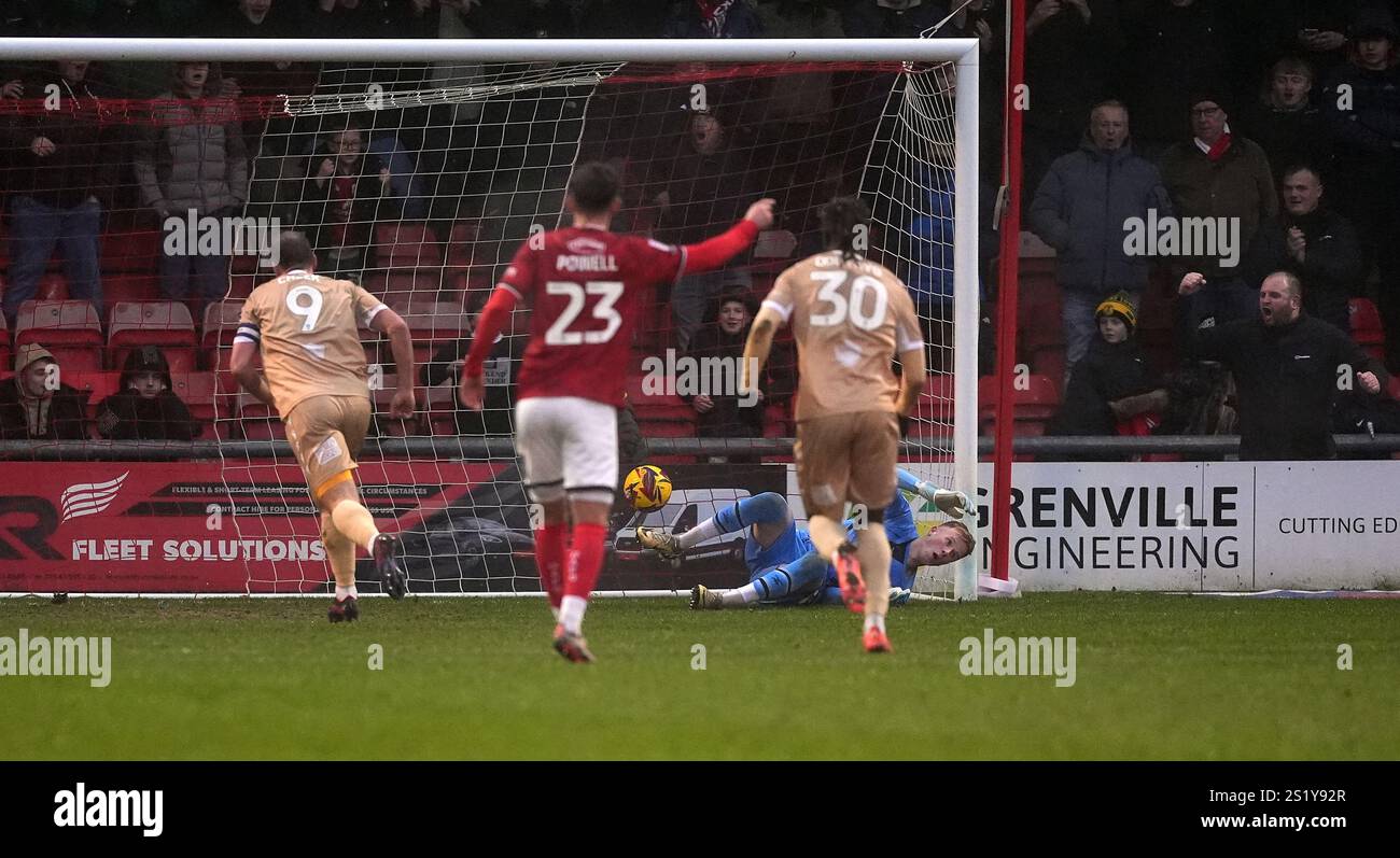 Bromley's Michael Cheek scores their side's first goal of the game from ...