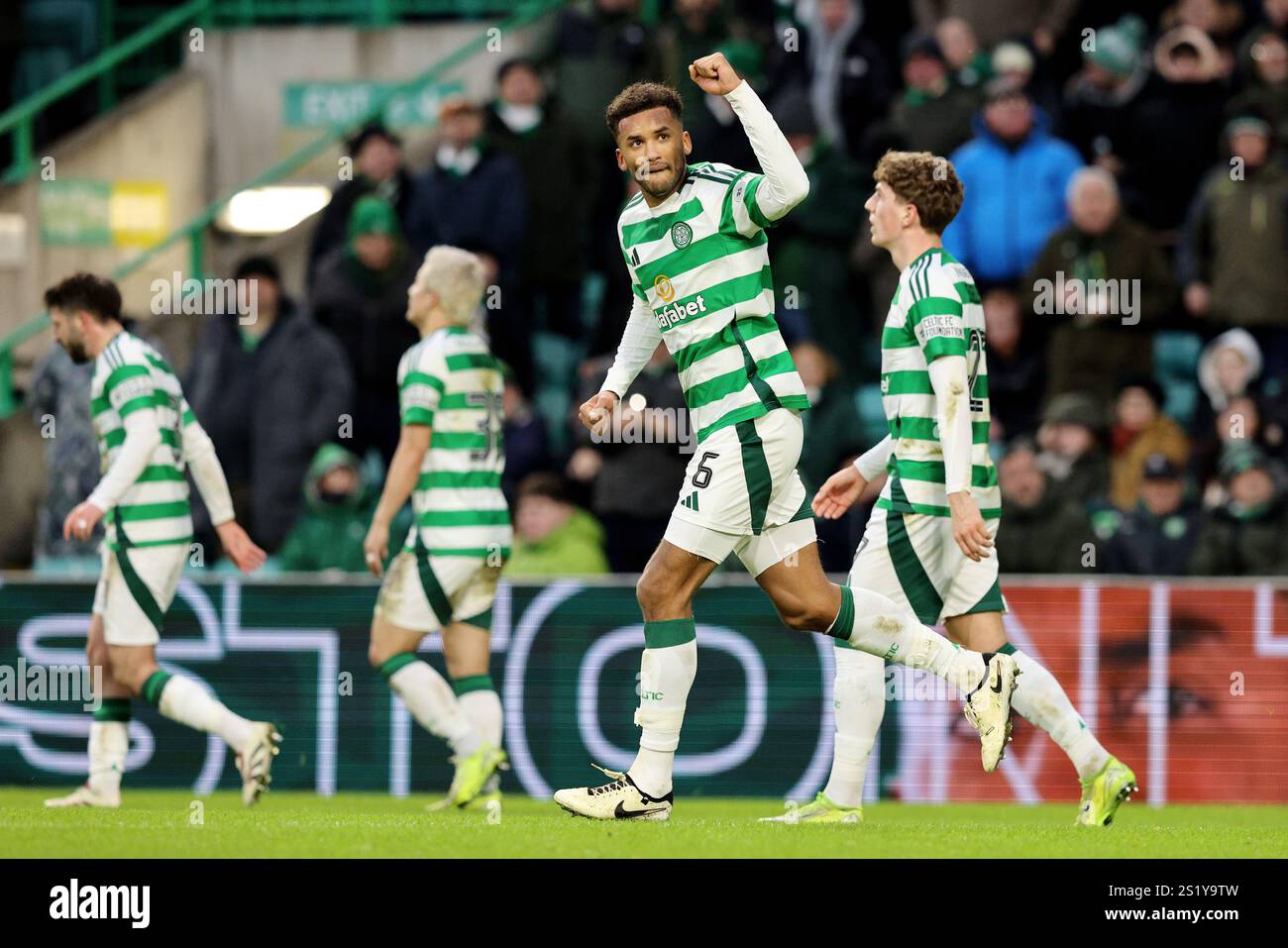 Celtic's Auston Trusty (centre right) celebrates scoring their side's ...
