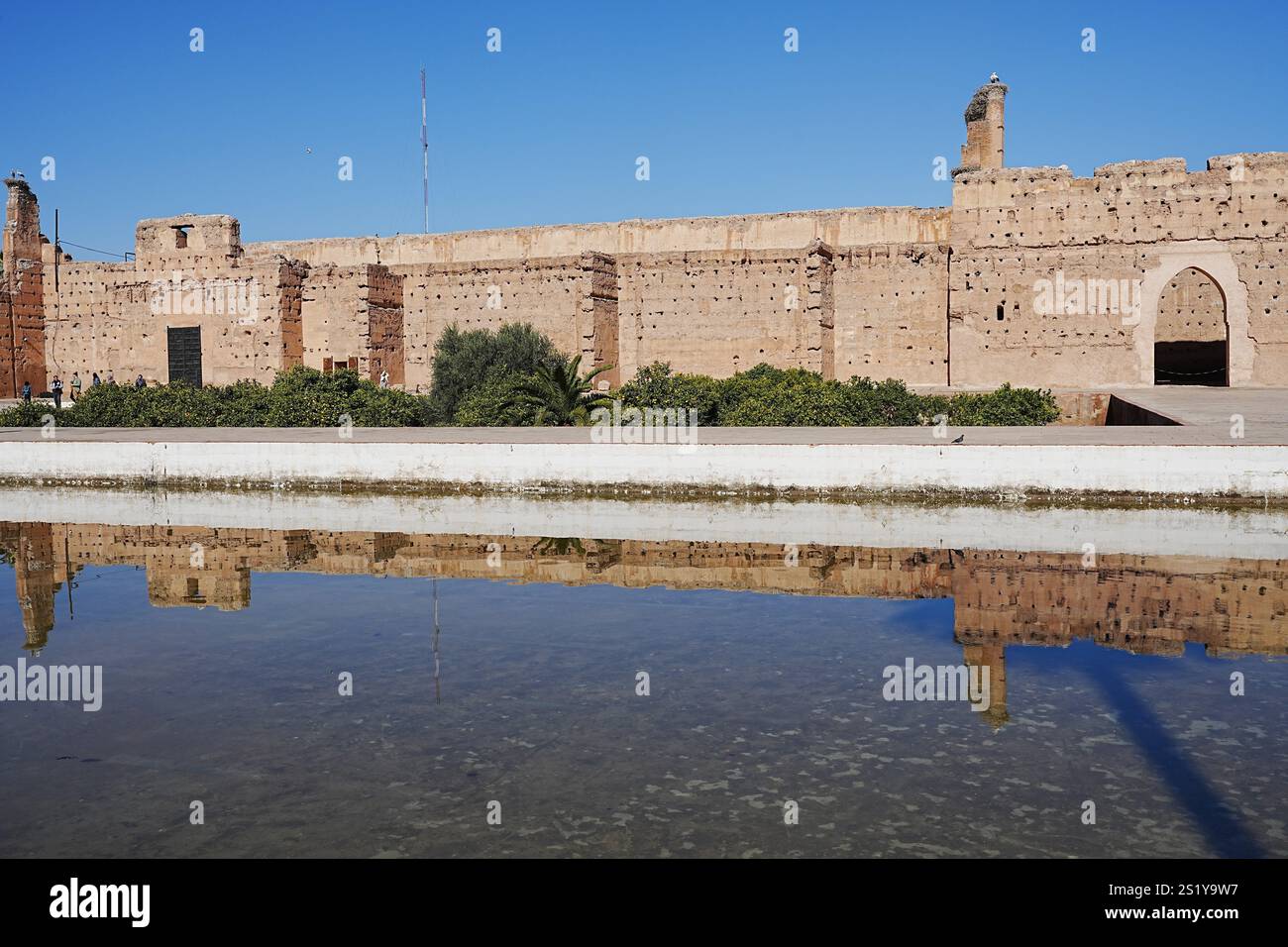 Brilliant El Badi palace reflected in water in African MARRAKESH city ...
