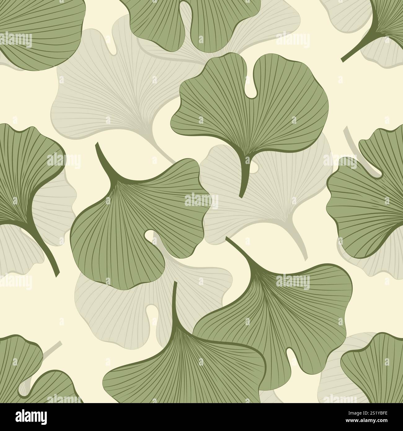 Hand-drawn ginkgo biloba seamless pattern, outline vector illustration ...