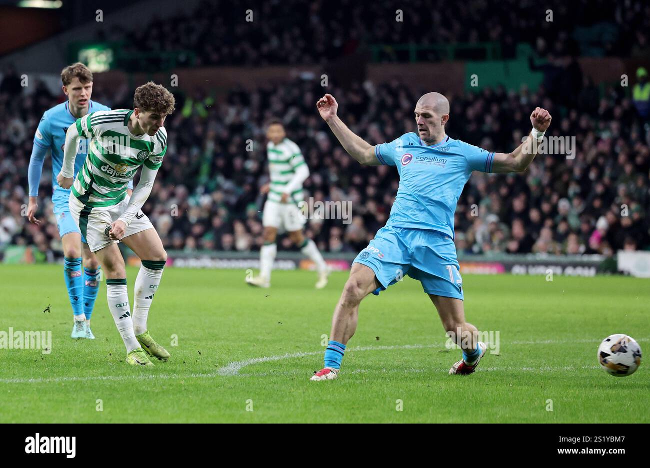 Celtic's Arne Engels (left) attempts a shot on goal during the William ...