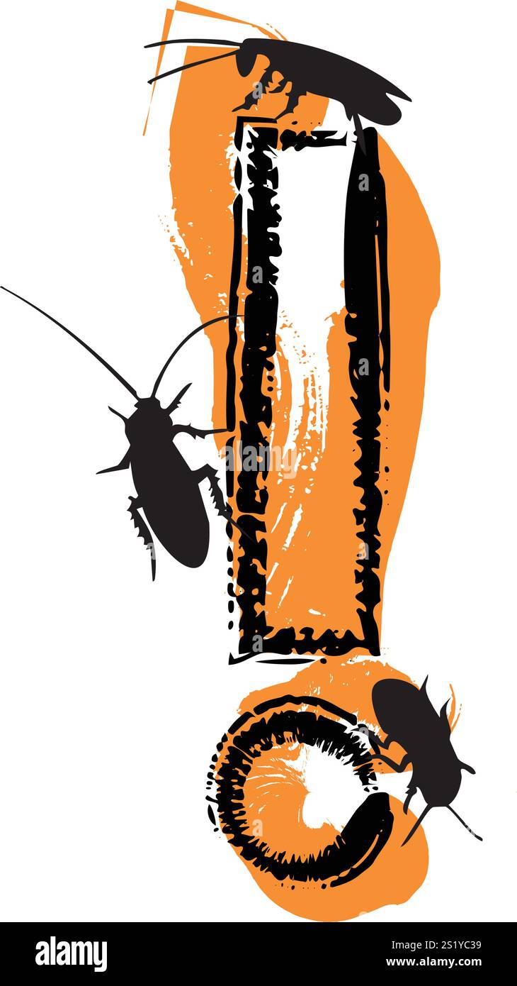 Illustration of exclamation mark symbol filled with cockroaches and ...