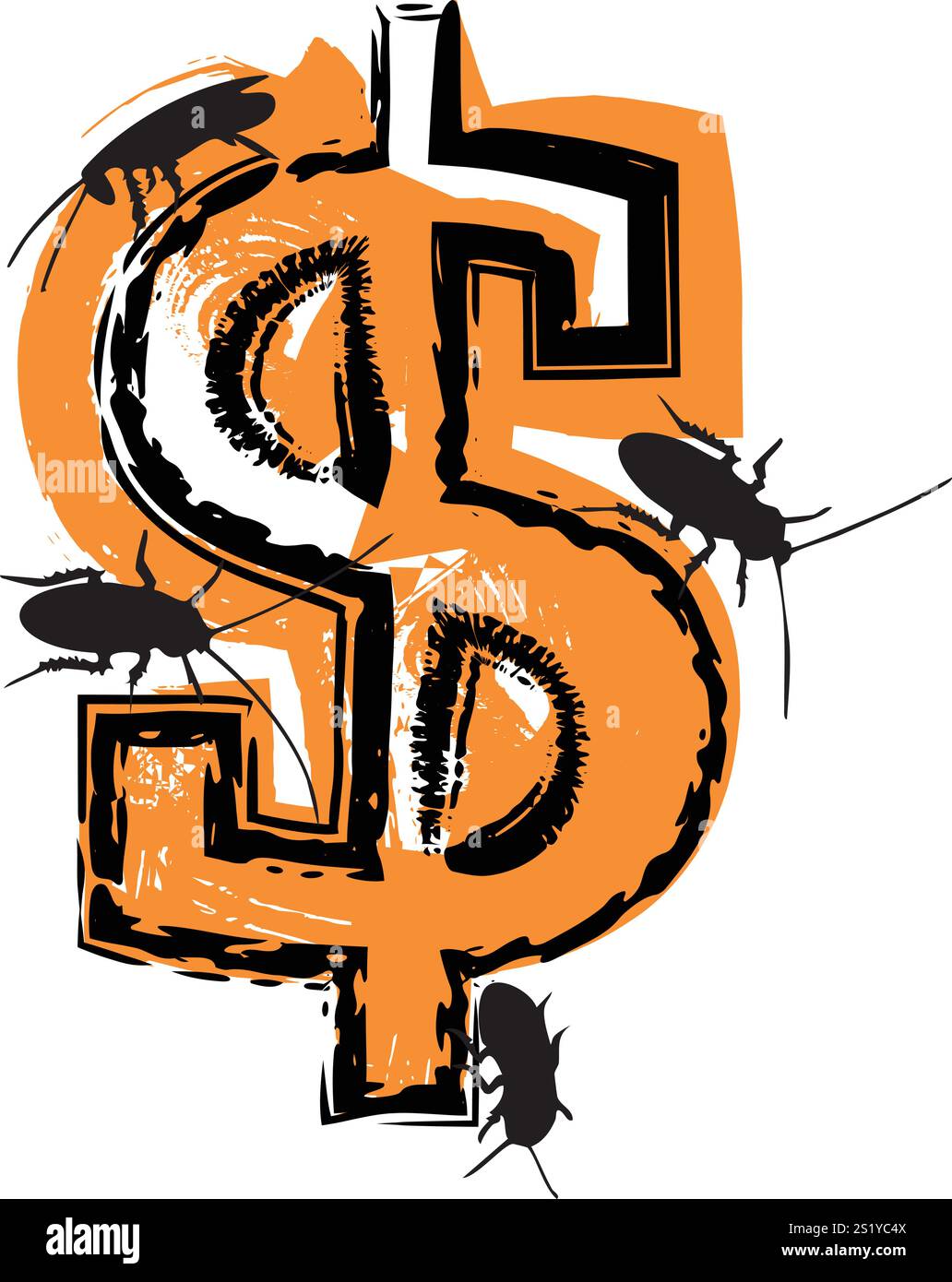 Illustration of dollar symbol filled with cockroaches and bugs Stock ...