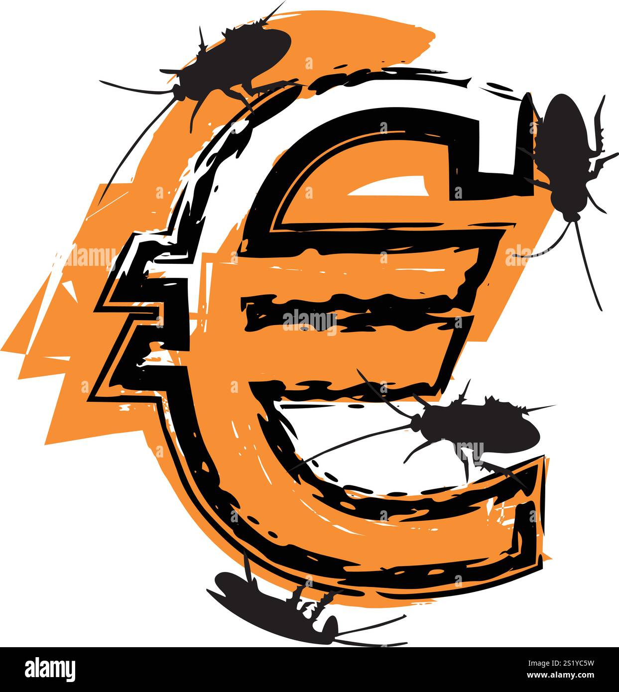Illustration of Euro symbol filled with cockroaches and bugs Stock ...