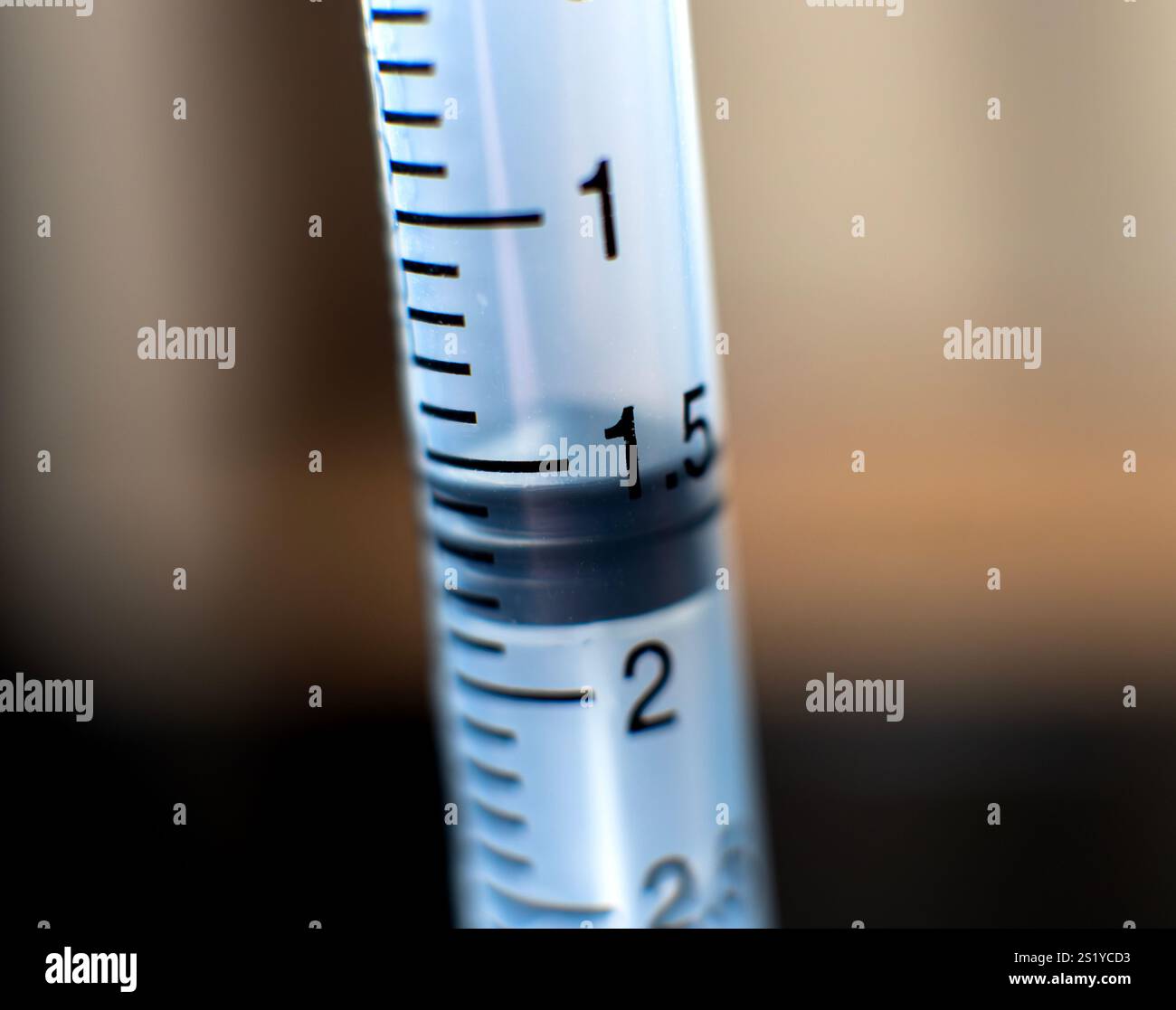 Measuring liquid levels in a transparent syringe tube. High quality ...