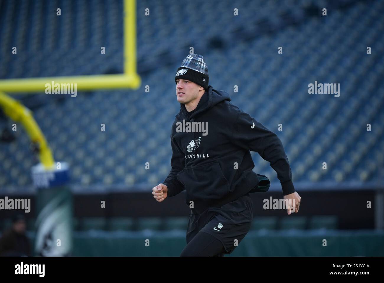 Philadelphia Eagles quarterback Tanner McKee warms up before an NFL ...