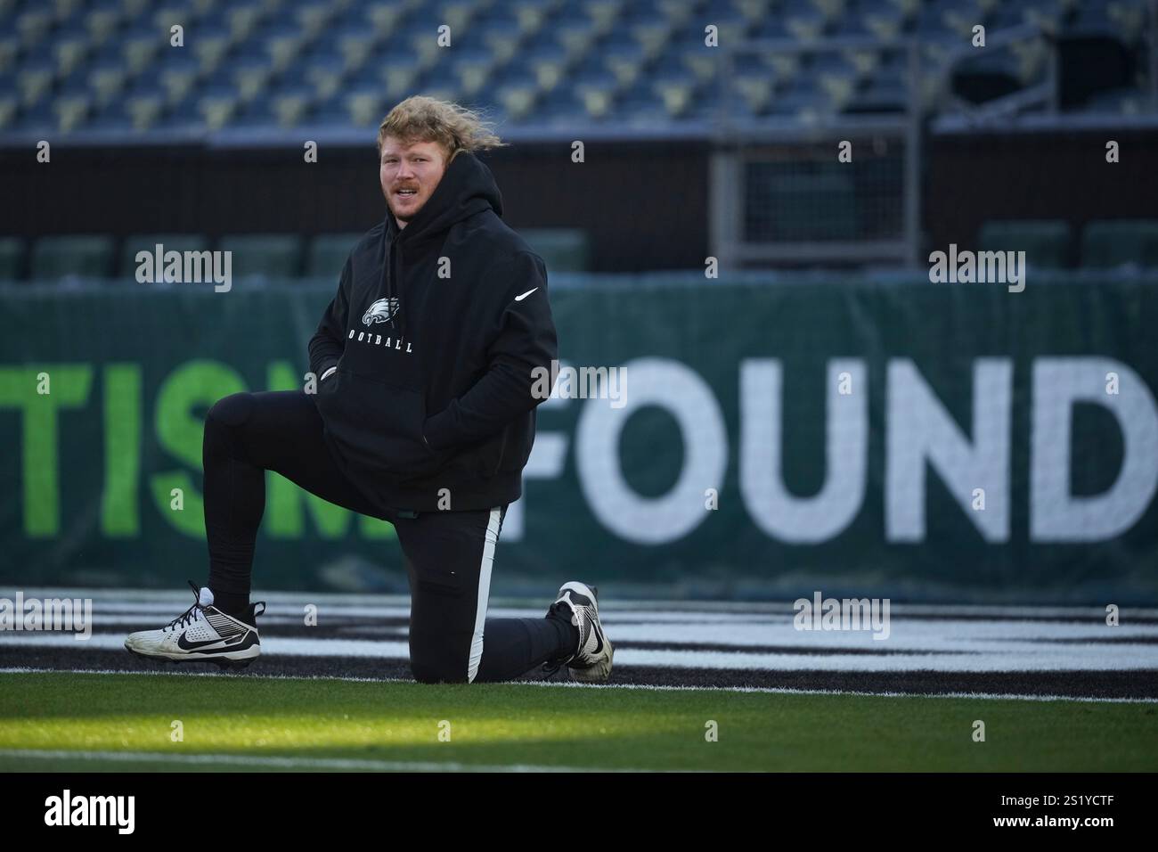 Philadelphia Eagles center Cam Jurgens (51) stretches before an NFL ...