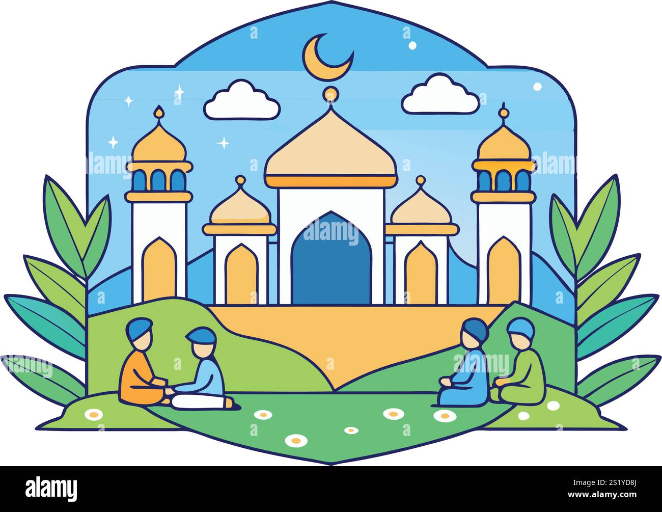 Illustration of harmony and devotion during Ramadan with people praying ...
