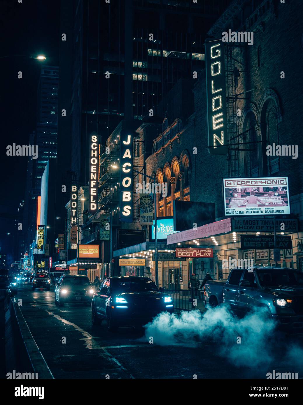 45th Street in the Theater District at night, in Midtown Manhattan, New ...