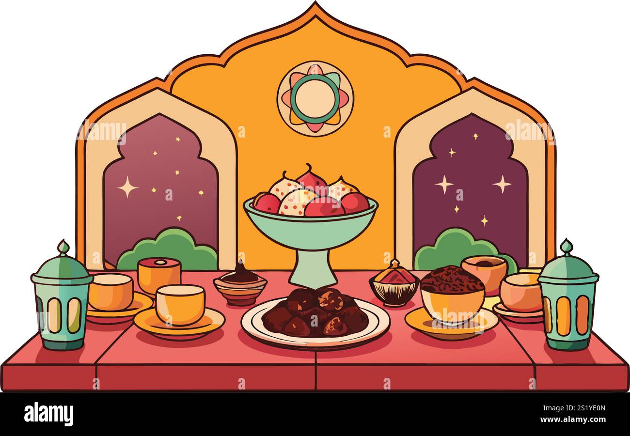 Festive Ramadan Islamic Background Showcasing a Welcoming Dining Table ...