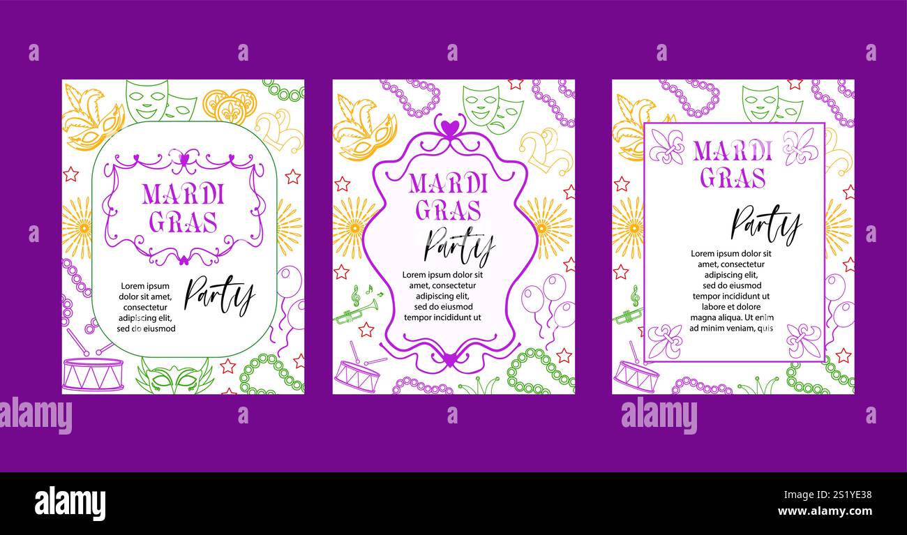 Mardi Gras vertical banner hand drawing whimsical style. Vector ...